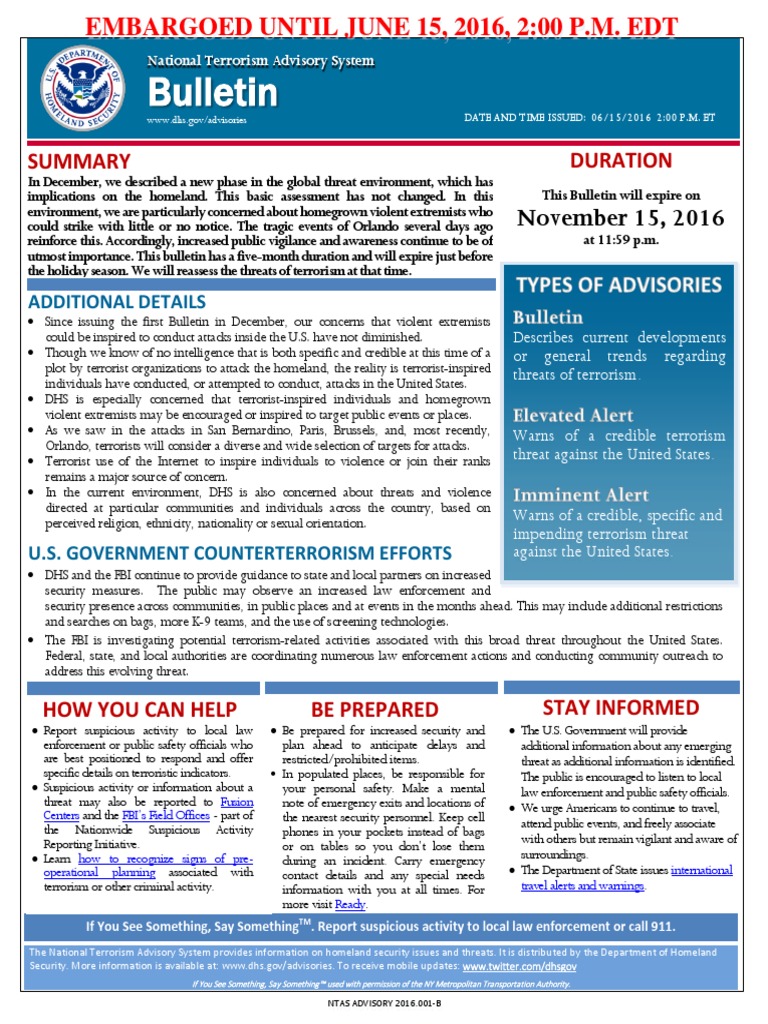 National Terrorism Advisory System Bulletin | PDF | United States ...