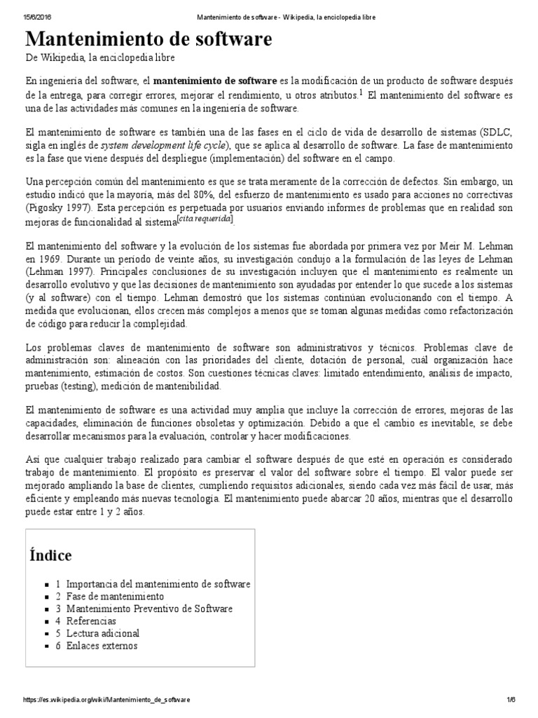 Mantenimiento de Software - Wikipedia, La Enciclopedia Libre | PDF ...