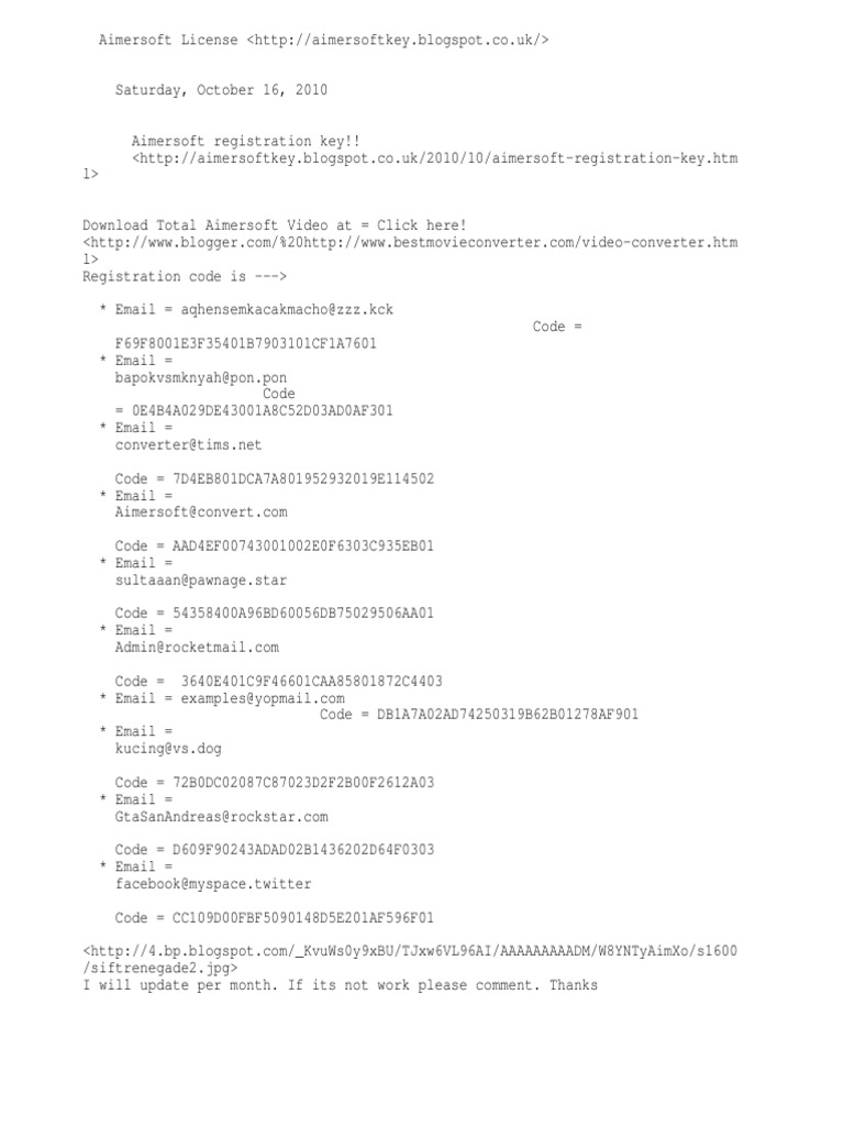 Aimersoft Registration Codes List | PDF | Communication | Digital ...