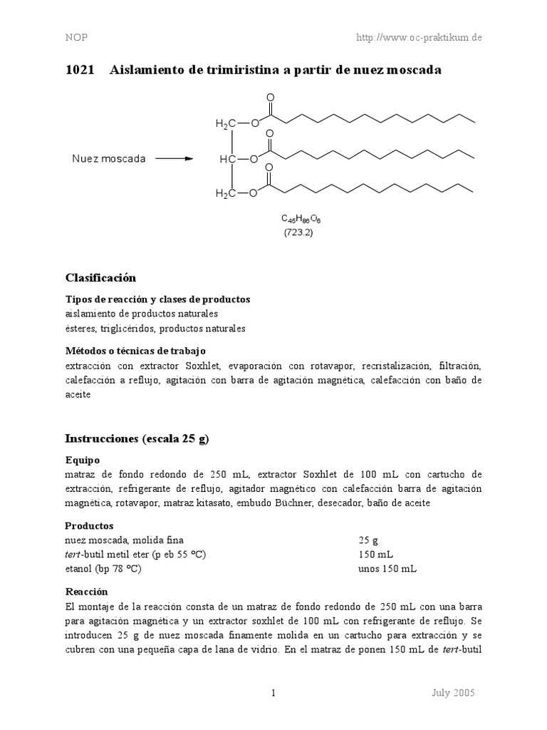 Aislamiento y caracterización de la trimiristina a partir de la nuez ...