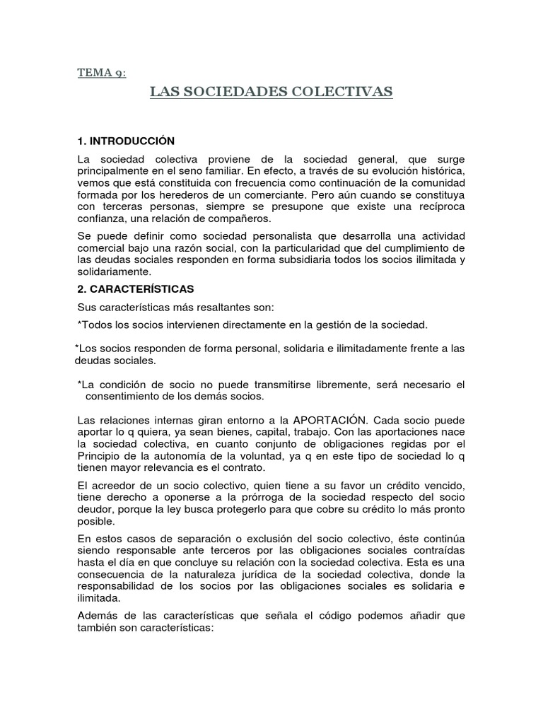 Características de las Sociedades Colectivas | PDF | Sociedad General | Bienes (Ley)