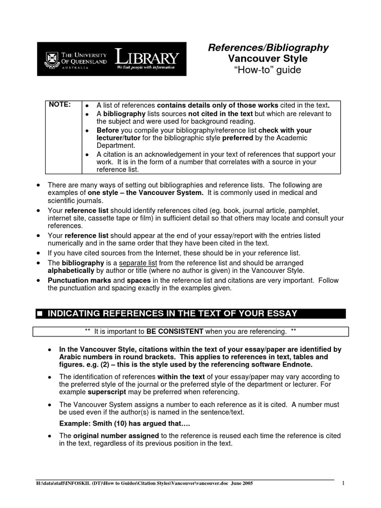 Vancouver Style Bibliography Guide | PDF | Citation | Publishing