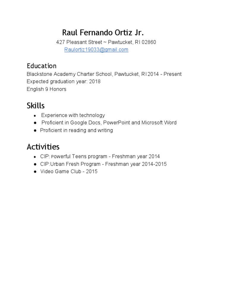 Raul Fernando Ortiz JR.: Education | PDF