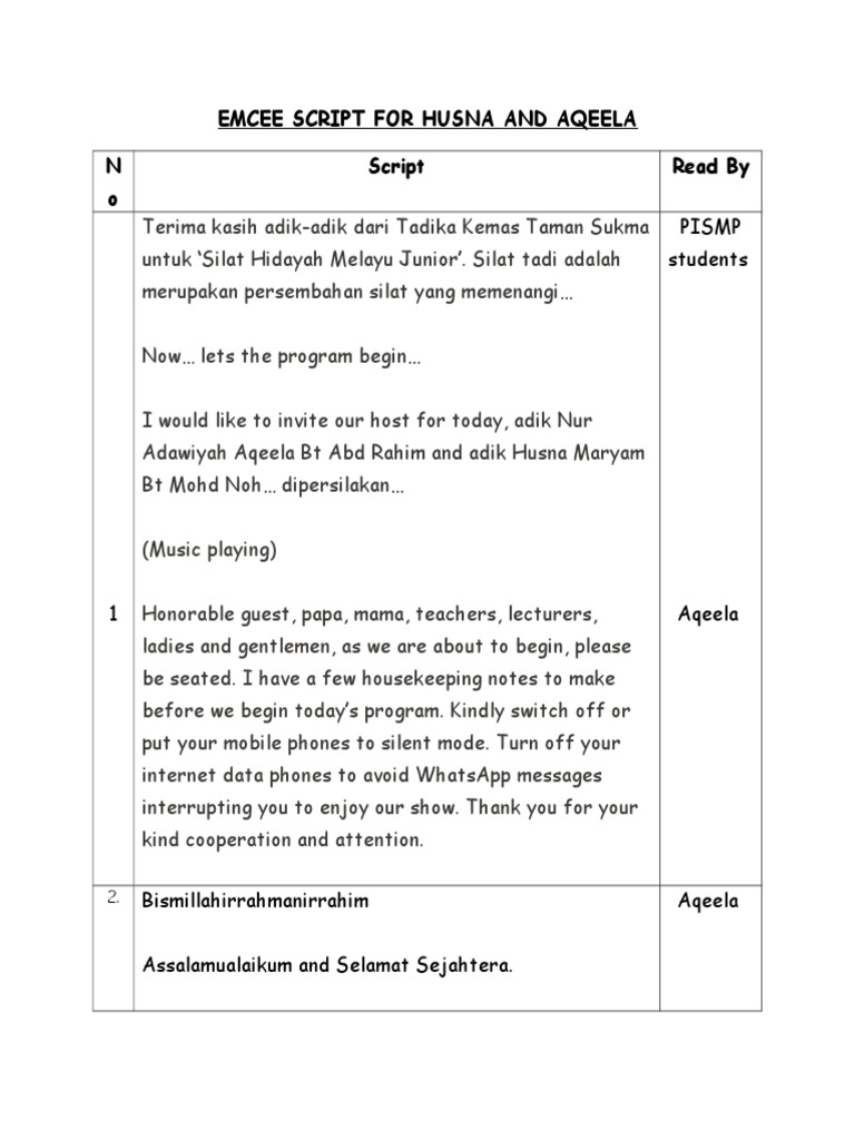 Emcee Script | PDF | Entertainment (General) | Business