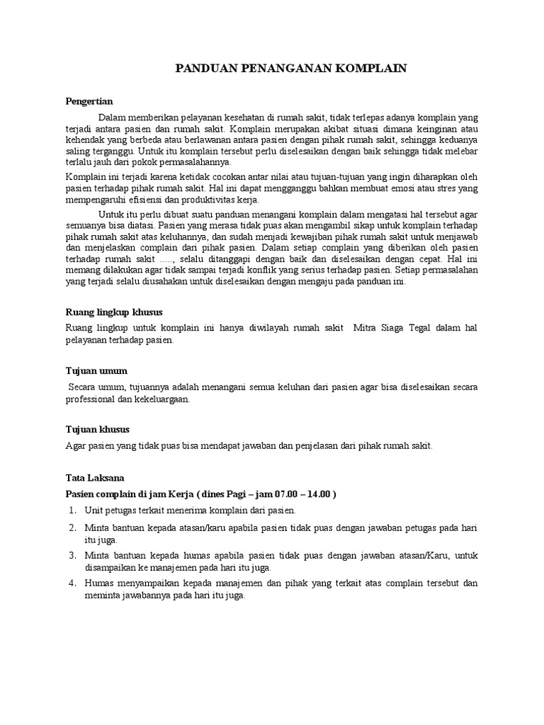Contoh PANDUAN PENANGANAN KOMPLAIN | PDF
