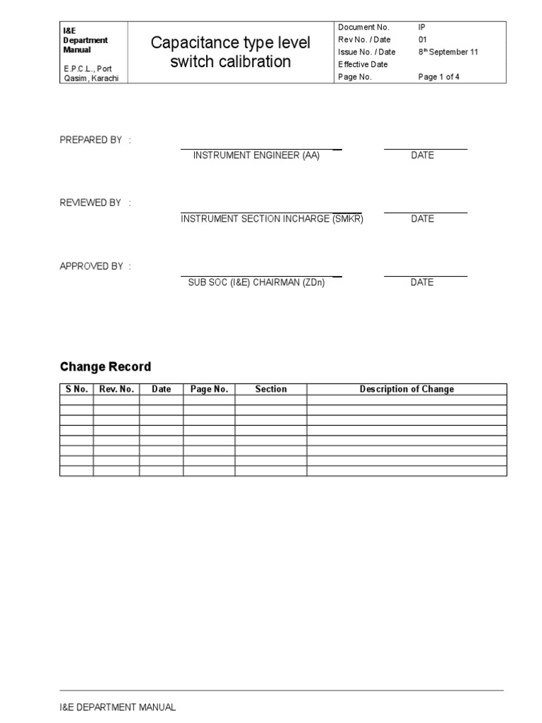 Capacitance Level Switch Calibration Guide | PDF | Calibration ...