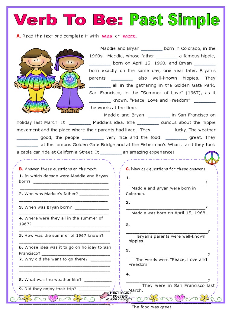 Was Were Exercises + Text | PDF | Hippie | San Francisco