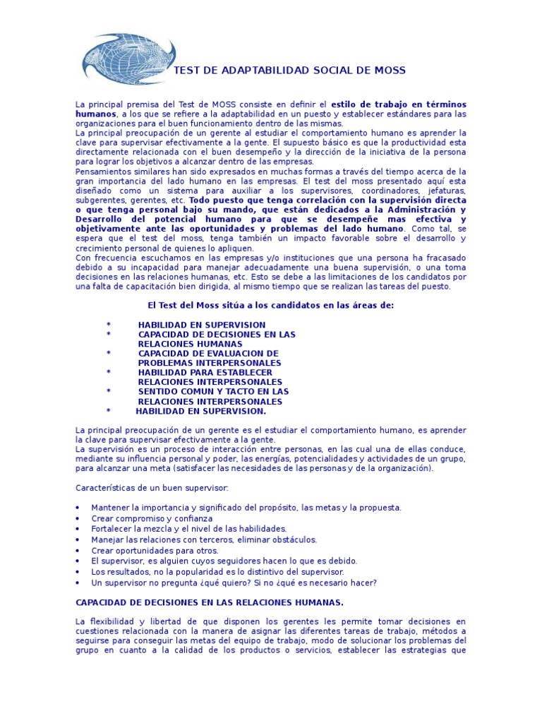 Test de Moss | PDF | Toma de decisiones | Conceptos psicologicos