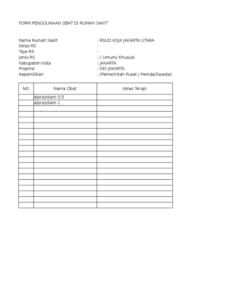 Form Penggunaan Obat Di Rumah Sakit | PDF