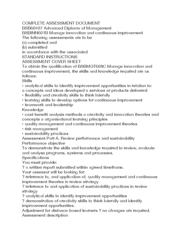 Advanced Diploma Management Assessment Guide | PDF | Strategic ...