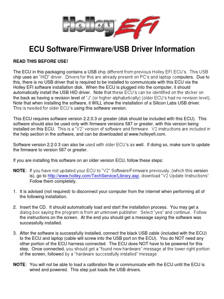 ECU Software/Firmware/USB Driver Information | PDF | Installation ...