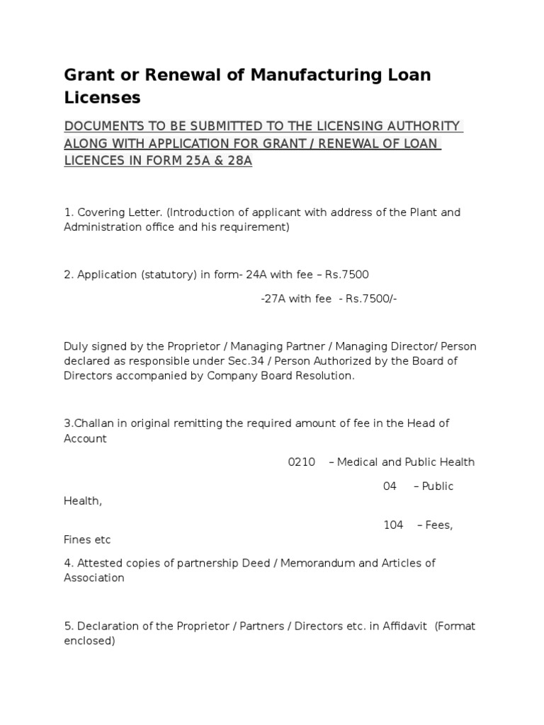 Grant or Renewal of Manufacturing Loan Licenses | PDF | License ...