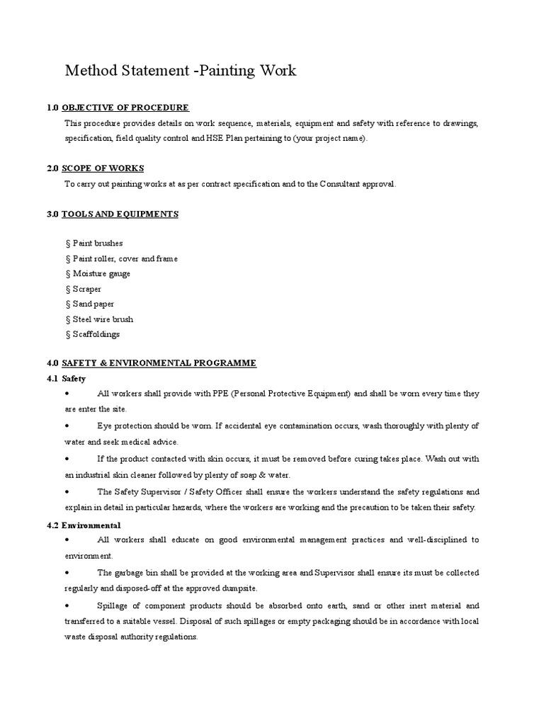 Method Statement Painting Work | PDF | Paint | Personal Protective Equipment