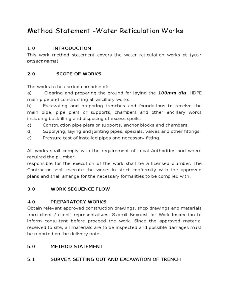 Method Statement Reticulation Pipe | PDF | Personal Protective Equipment | Pipe (Fluid Conveyance)