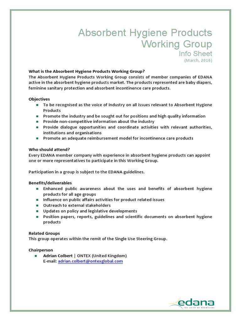 Absorbent Hygiene Products WG Info Sheet | PDF