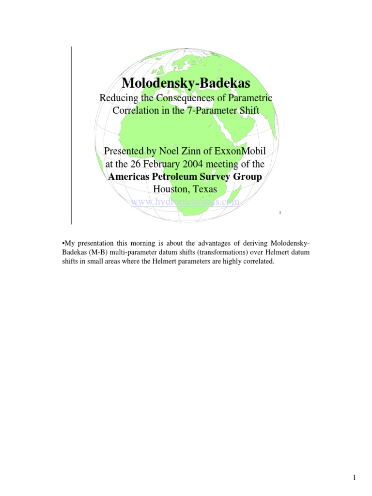 Molodensky Badekas | PDF | Latitude | Geodesy