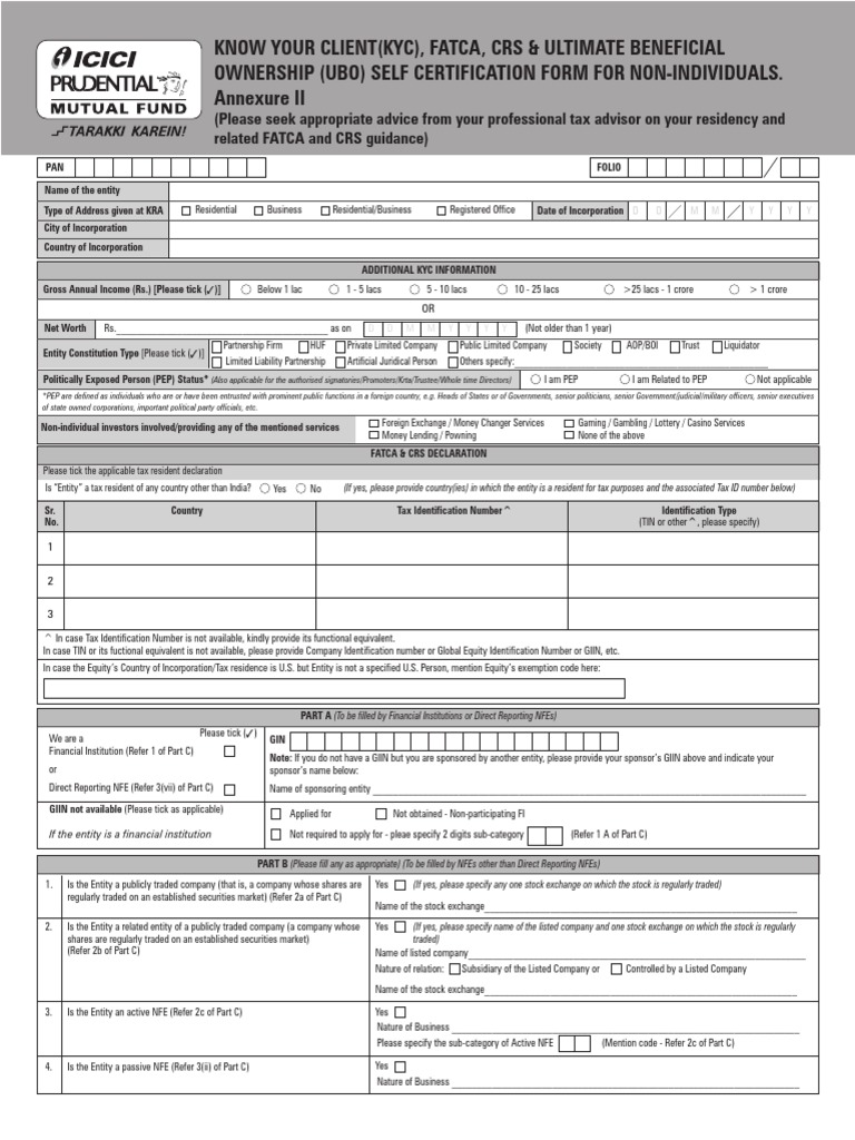 Fatca Non Individual Form Annexure II | PDF | Securities (Finance) | Public Company