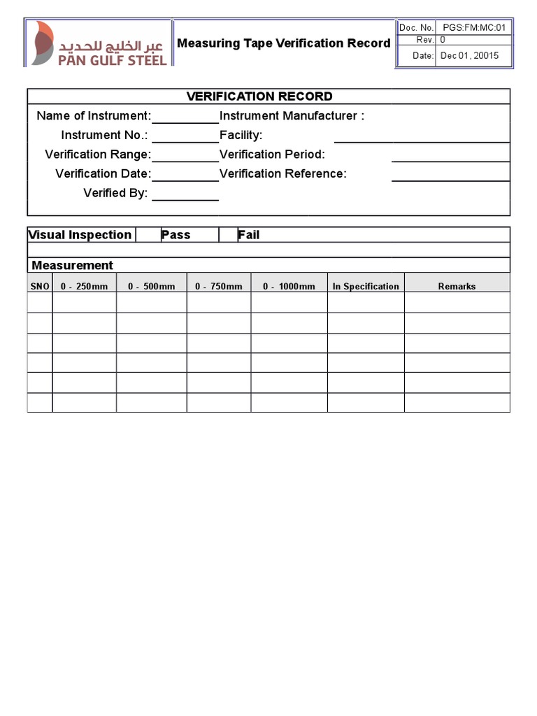Measuring Tape Verification Record | PDF | Technology & Engineering
