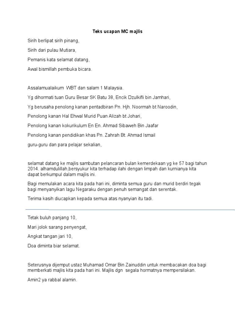 Teks Ucapan MC Majlis | PDF