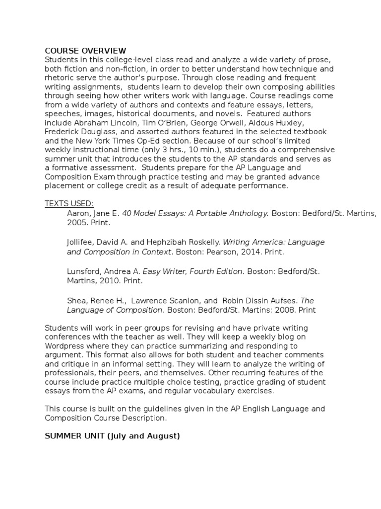 AP Language Syllabus | PDF | Test (Assessment) | Essays