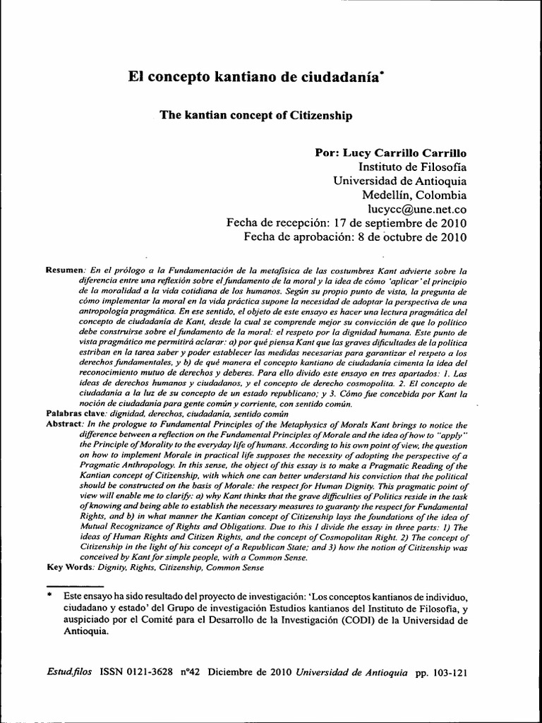 El Concepto Kantiano de Ciudadanía | PDF | Immanuel Kant | Moralidad