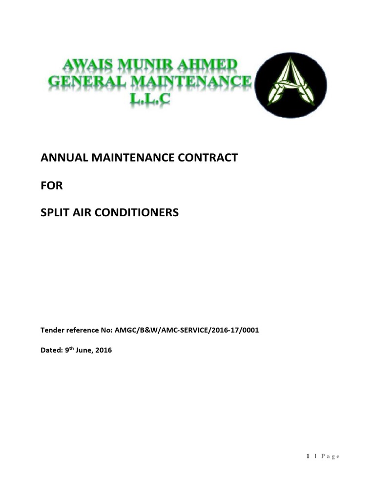 Split AC Annual Maintenance Contract | PDF | Air Conditioning | Energy ...