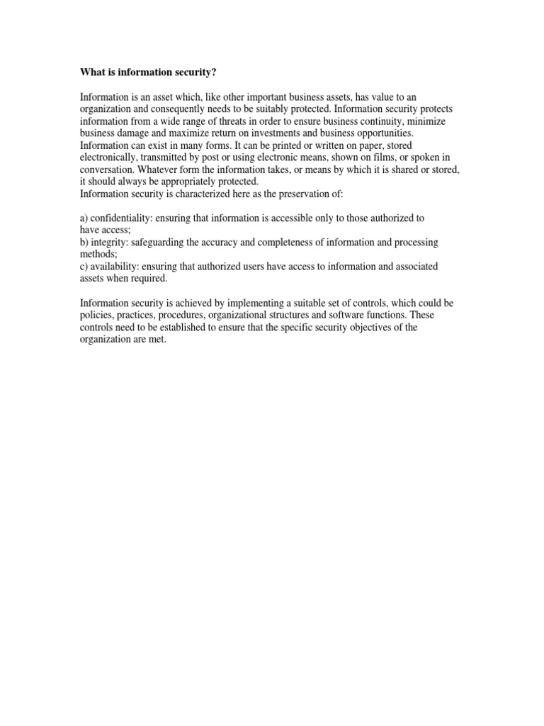 What Is Information Security Pdf Computers Business
