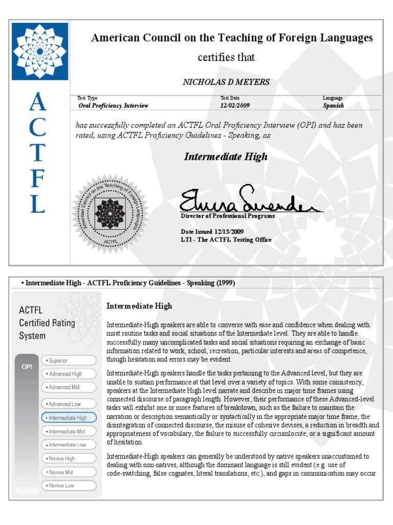 Actfl Opi Certification | PDF