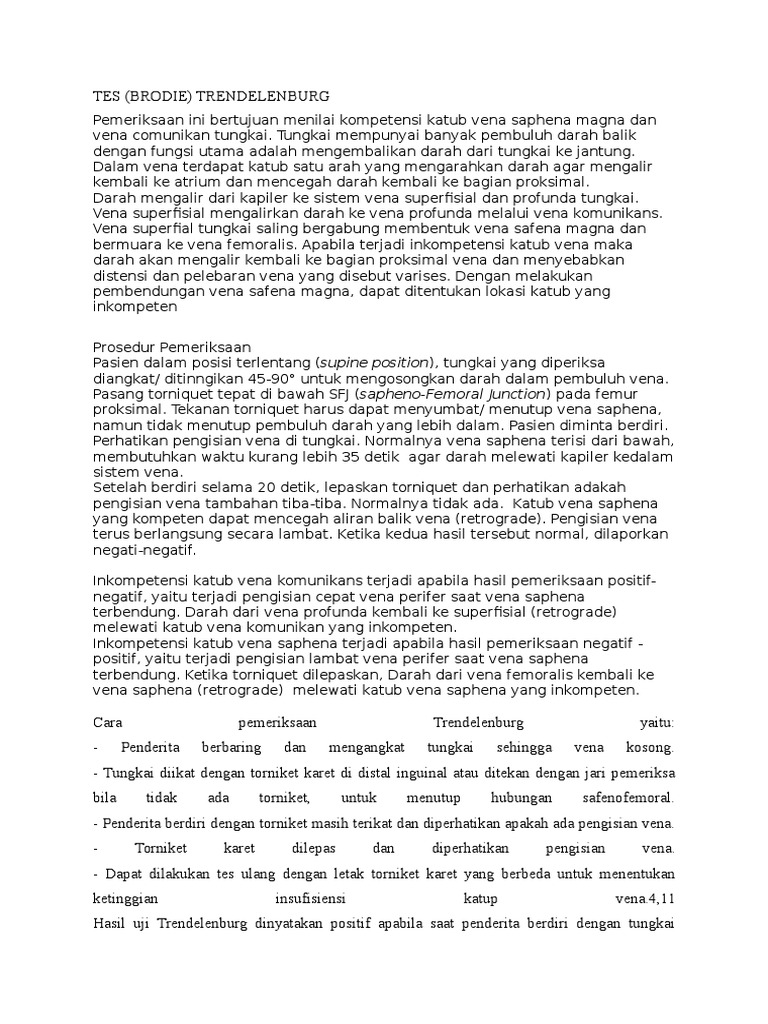 Tes Trendelenburg: Evaluasi Katup Vena | PDF | Ilmu Sosial | Sains ...