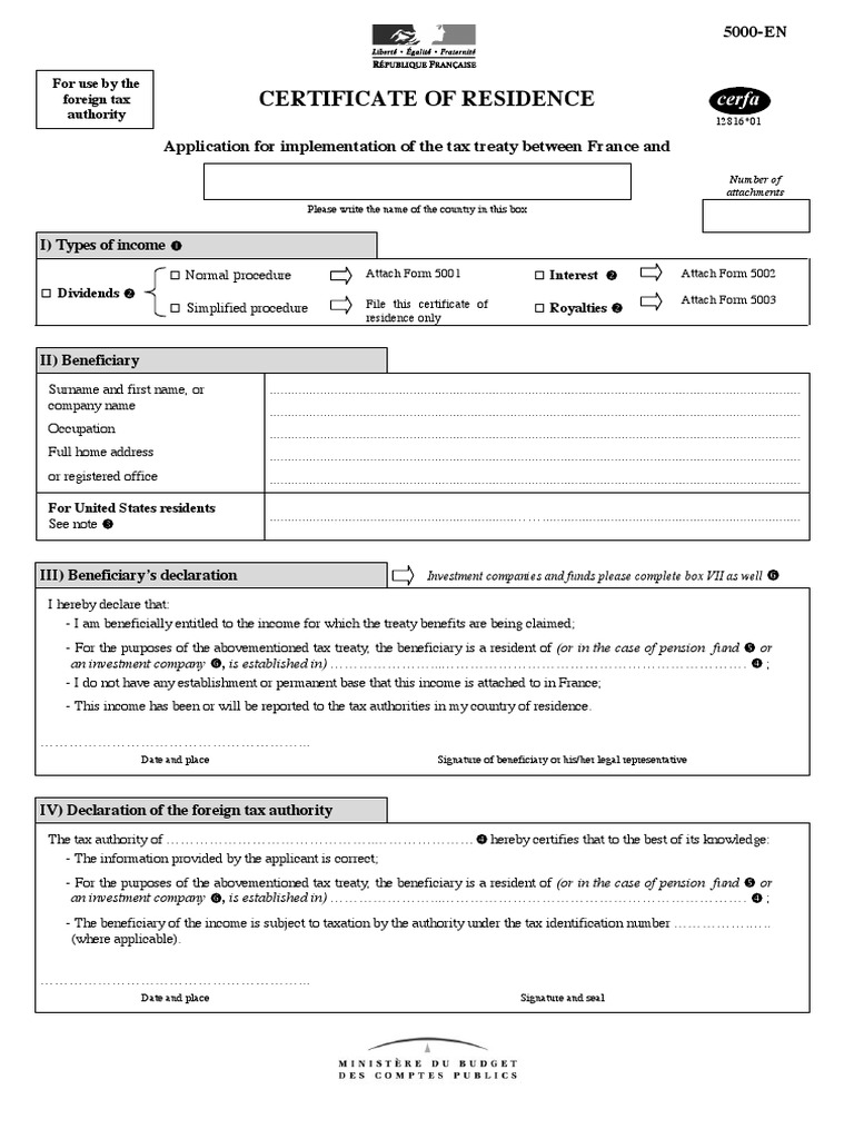 Certificat de Residence Fiscale FR | PDF | Tax Treaty | Taxes