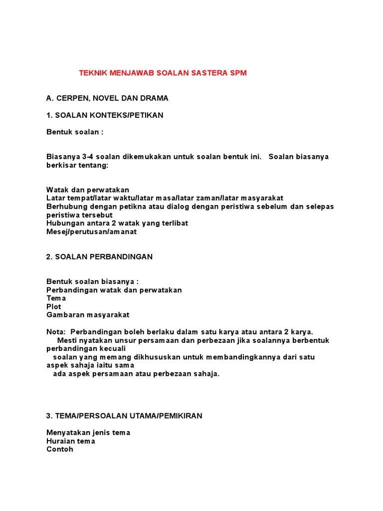 Teknik Menjawab Soalan Sastera SPM | PDF
