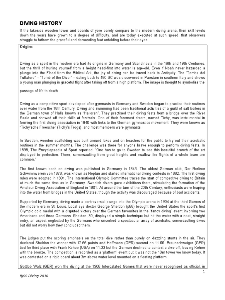Diving History | PDF | Diving | Outdoor Recreation