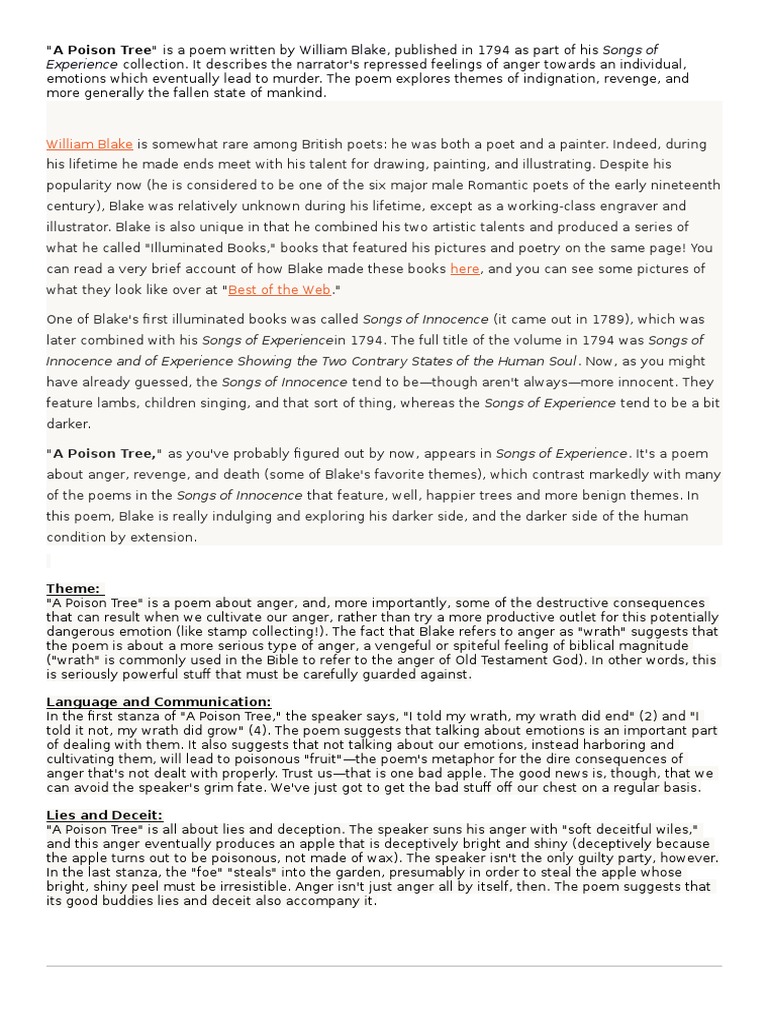 A Poison Tree | PDF | Poetry | Religion And Belief