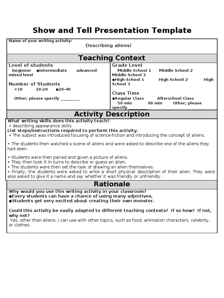 Alien - Show and Tell | PDF | Middle Schools | Change