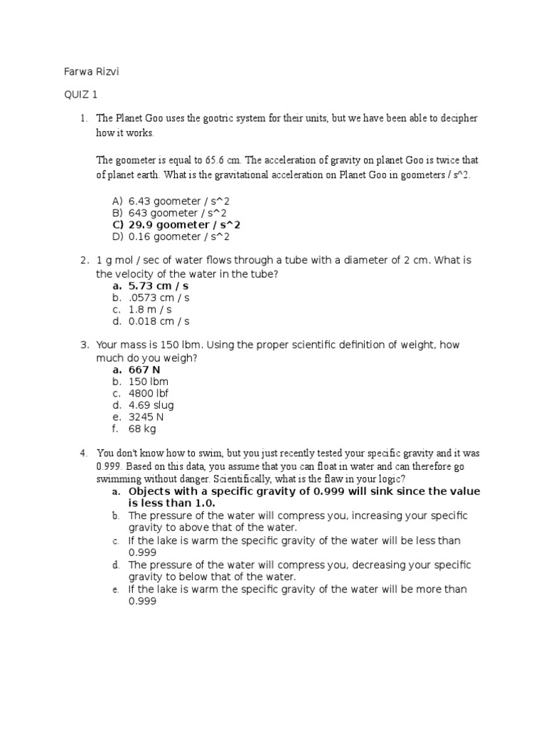 Physics Quiz for Science Students | PDF | Science & Mathematics