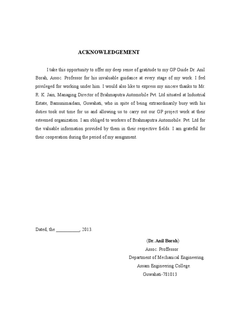 Acknowledgement for GP Project | PDF | Technology & Engineering