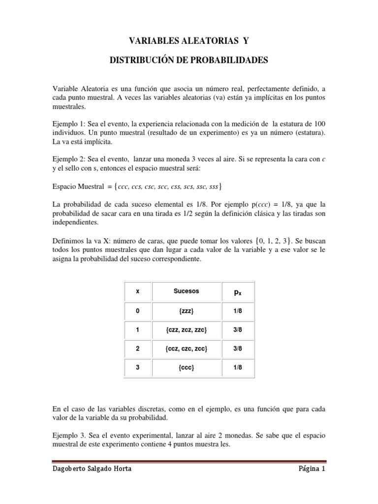 Variables Aleatorias y Probabilidad | PDF | Variable aleatoria | Distribución de probabilidad