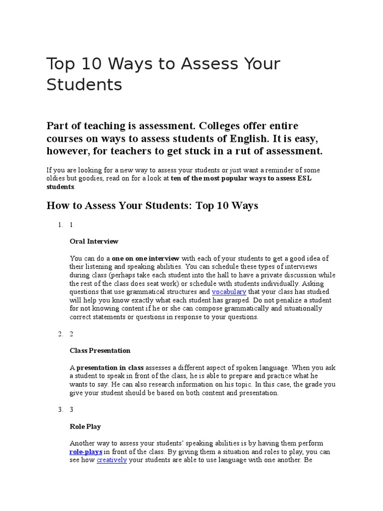 ESL Student Assessment Guide | PDF | Multiple Choice | Test (Assessment)
