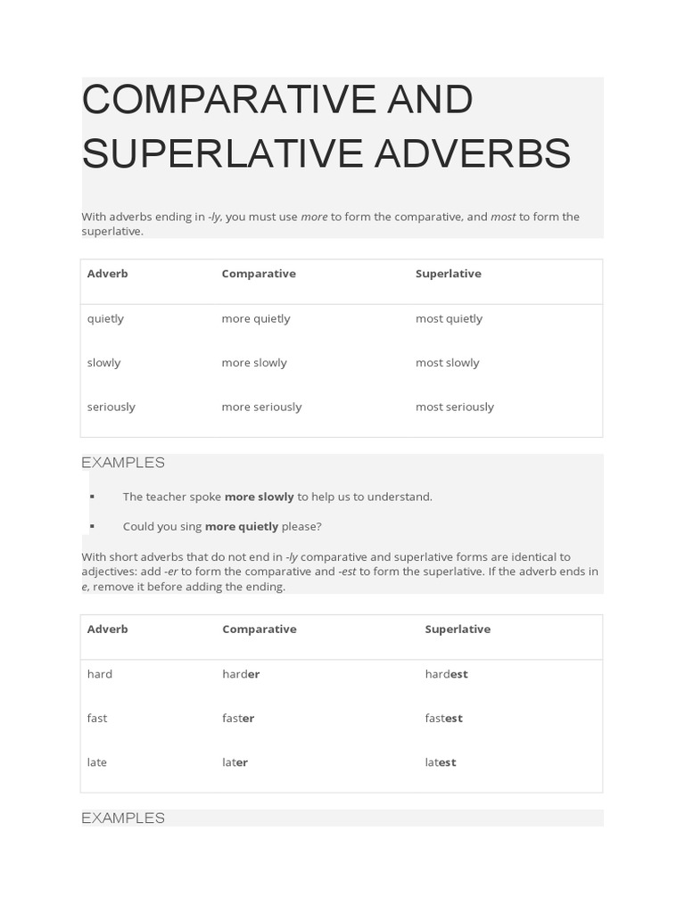 Comparative & Superlative Adverbs Guide | PDF | Adverb | Verb