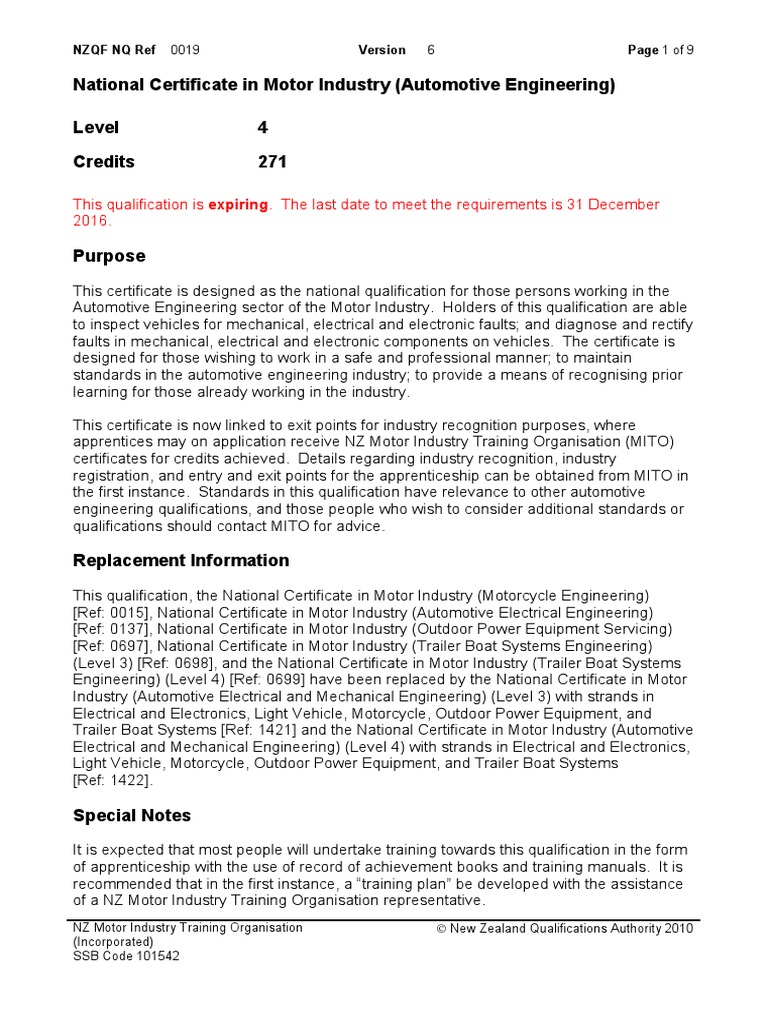 National Certificate in Motor Industry (Automotive Engineering) | PDF ...