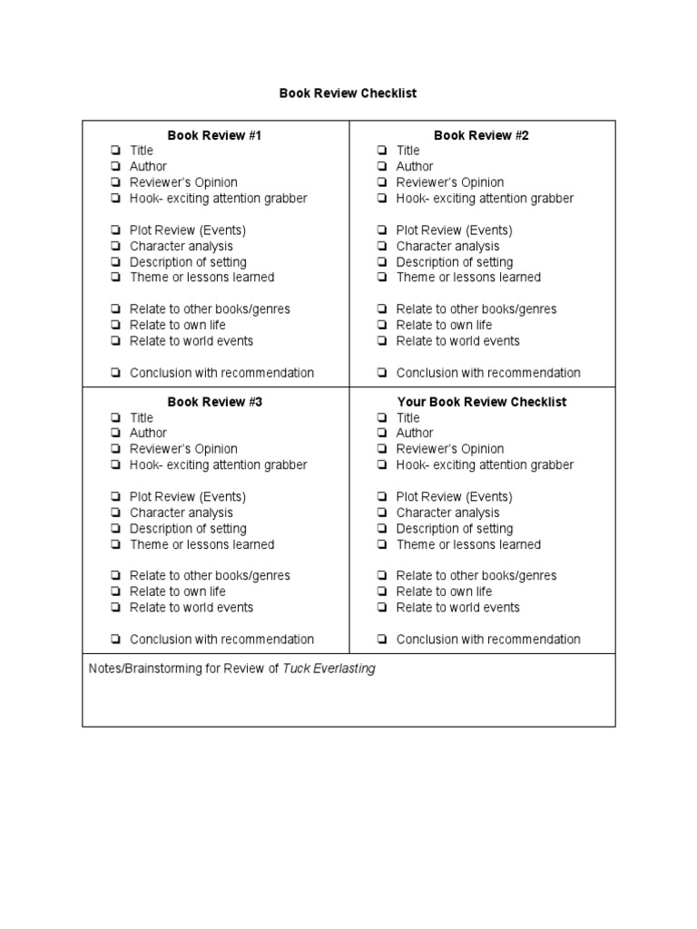 Book Review Checklist Guide | PDF