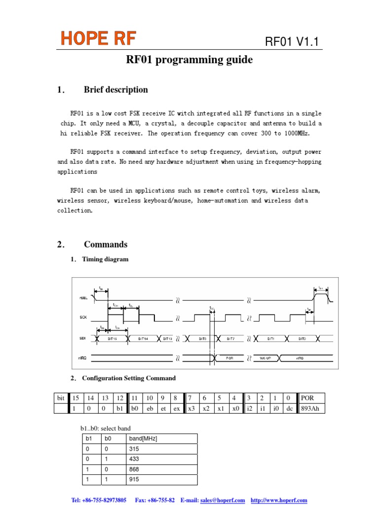 RF01 Programming Guide: 1 Brief Description | PDF | Electronics | Electronic Engineering
