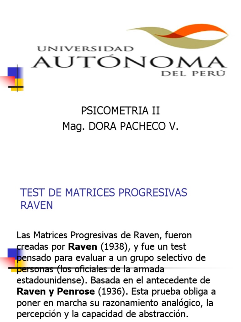 Test de Matrices Progresivas Raven | PDF | Adultos | Analogía