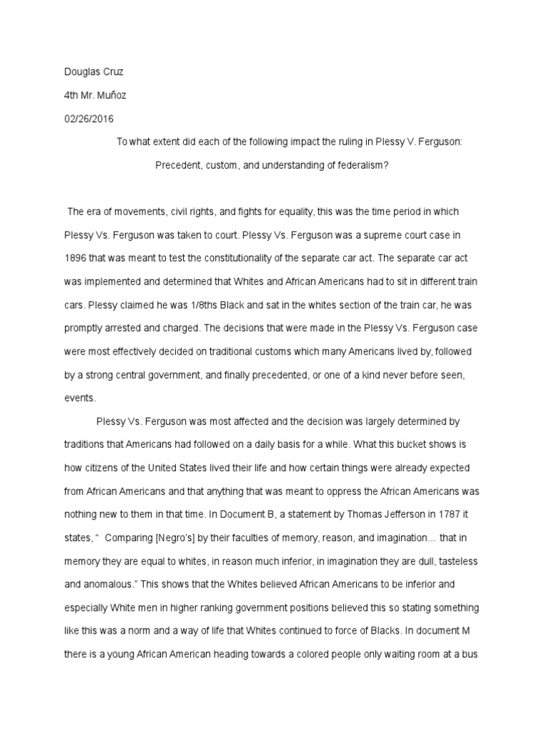 Plessy V Ferguson DBQ | PDF | Plessy V. Ferguson | Litigation