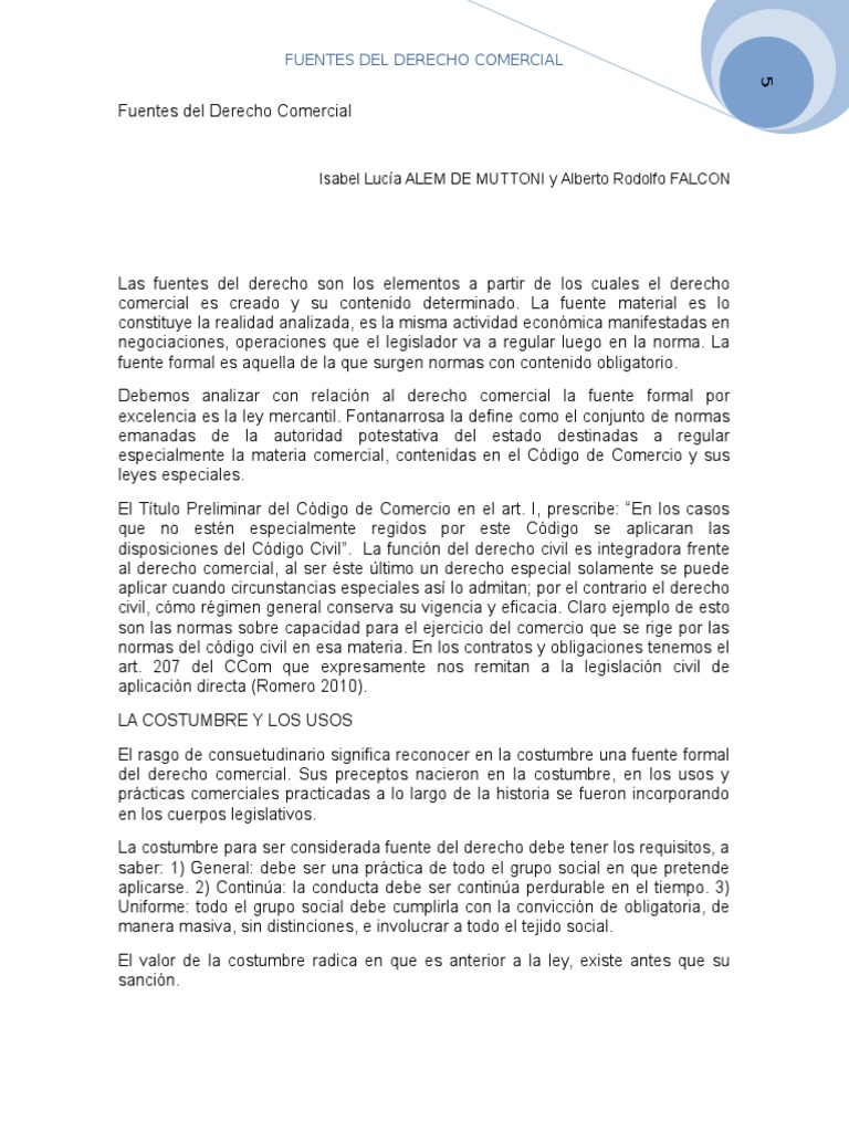 Fuentes Del Derecho Comercial. Isabel Lucía Alem de Muttoni y Alberto ...