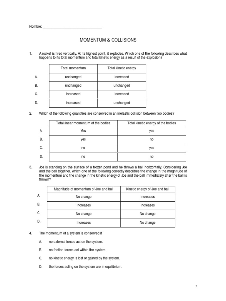 Momentum and Collisions Quiz | PDF | Collision | Momentum