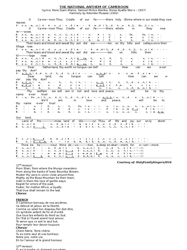 The Cameroon National Anthem | PDF | Art | History