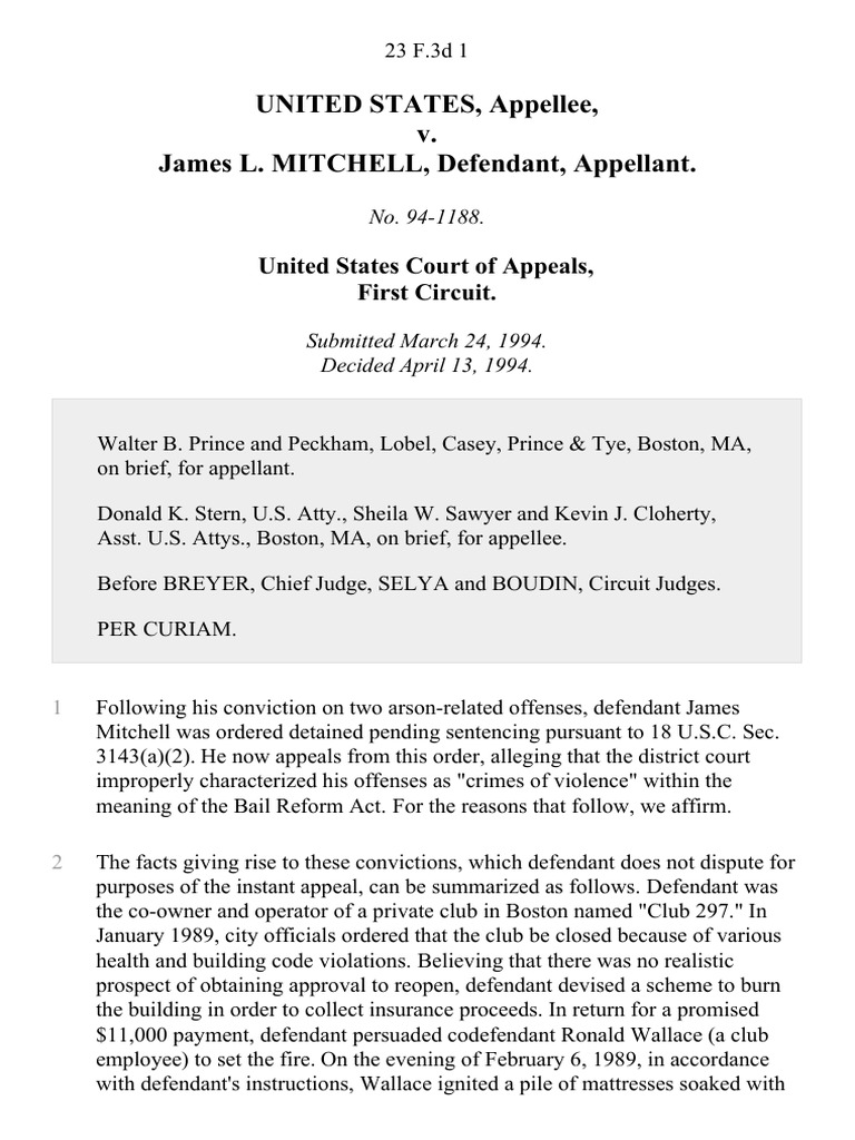 United States v. Mitchell, 23 F.3d 1, 1st Cir. (1994) | PDF | Aiding ...