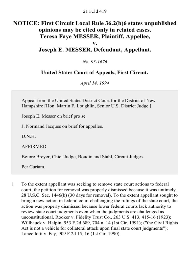 Messer v. Messer, 21 F.3d 419, 1st Cir. (1994) | PDF