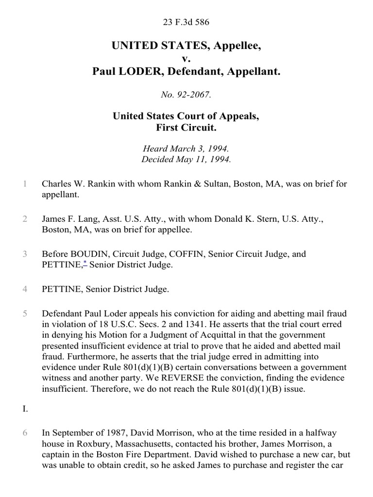 Appeal of Paul Loder in Mail Fraud Case | PDF | Aiding And Abetting ...